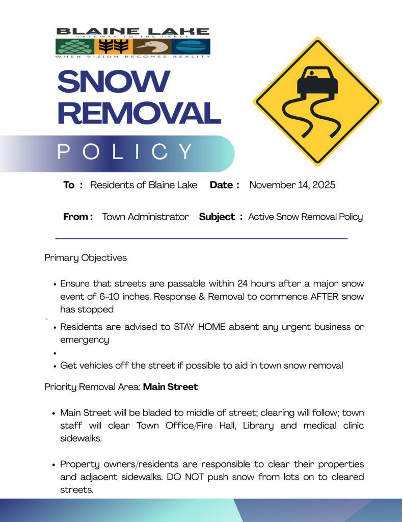 Active SNOW REMOVAL POLICY – Blaine Lake, Saskatchewan